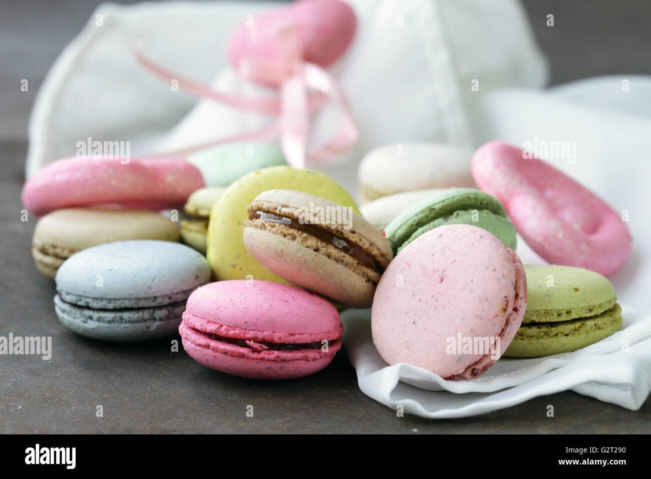 multicolored French almond cookies macaroons romantic dessert Stock ...