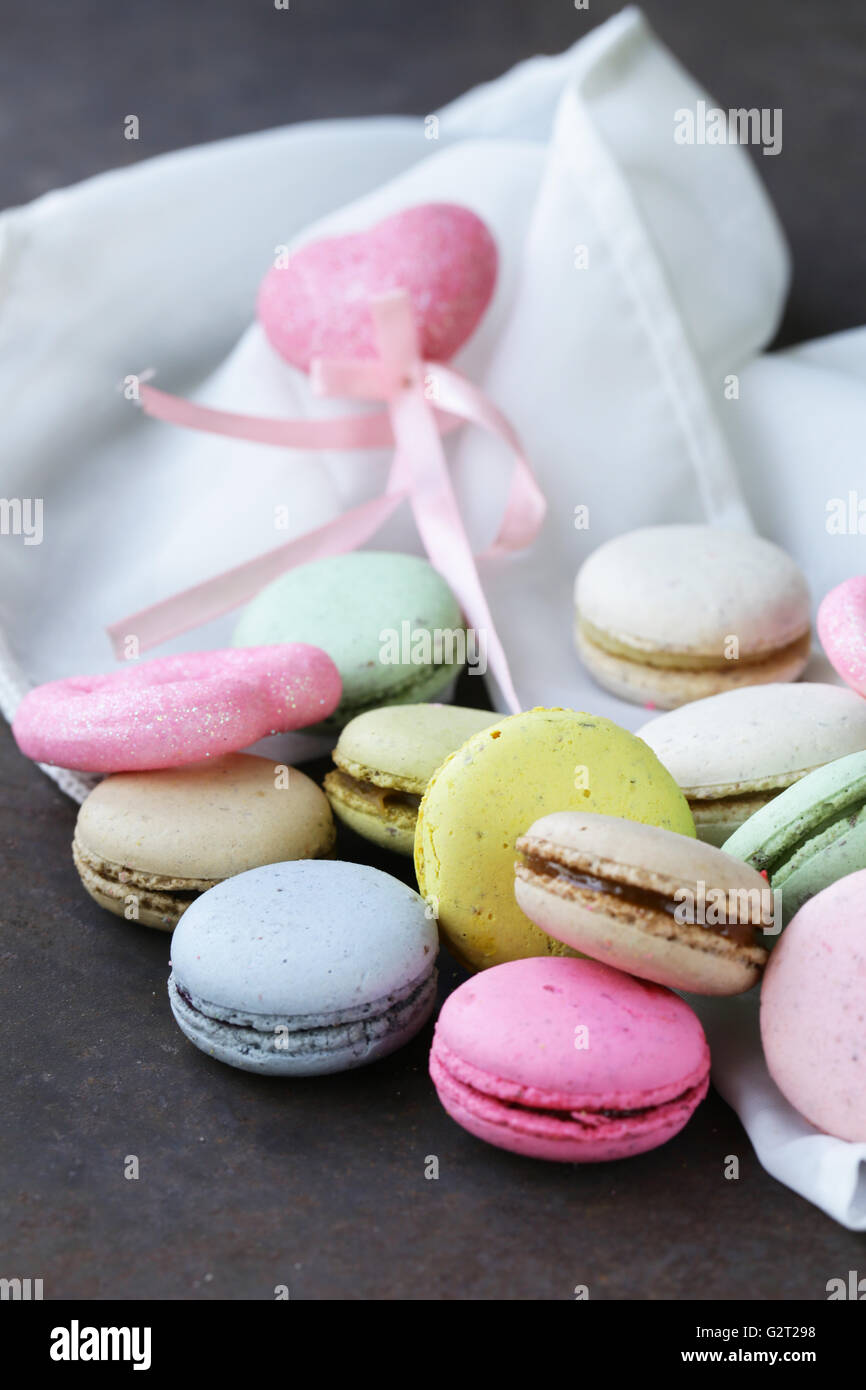 multicolored French almond cookies macaroons romantic dessert Stock ...