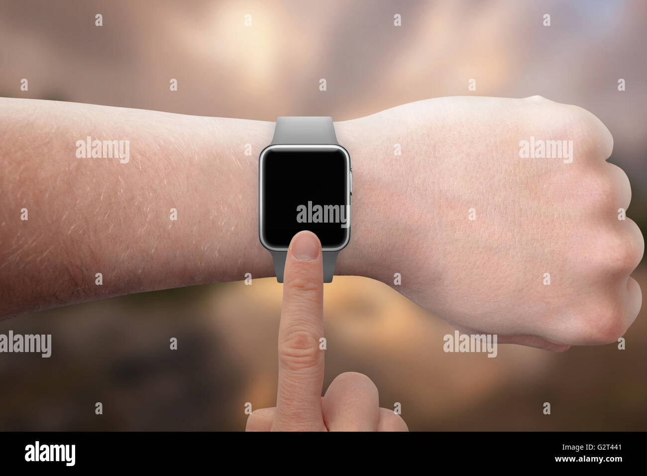 Smart watch on hand with isolated, blank screen for mockup Stock Photo ...