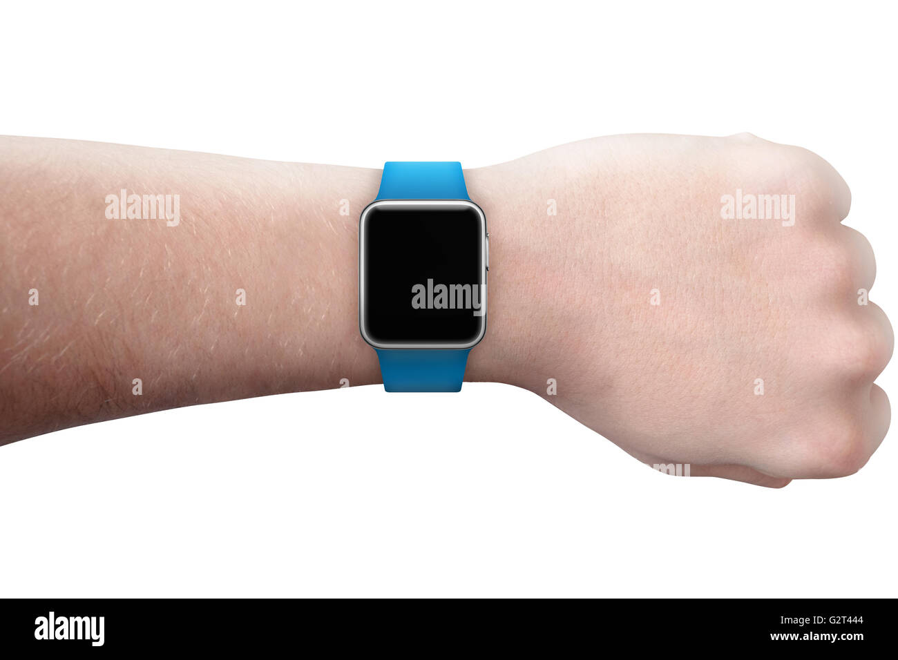 Smart watch on hand with isolated, blank screen for mockup Stock Photo ...