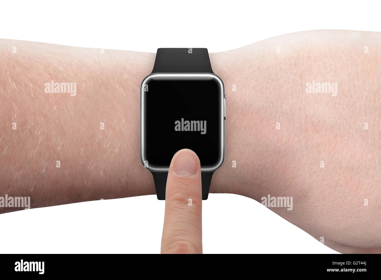 Smart watch on hand with isolated, blank screen for mockup Stock Photo ...