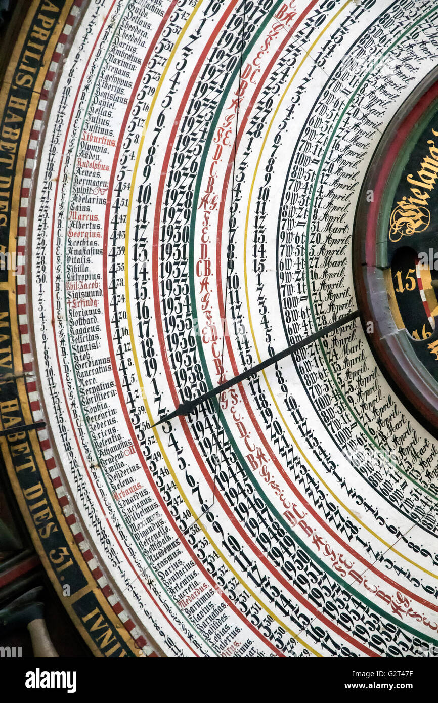 Detail of the historic astronomical clock in St Mary's Church in ...