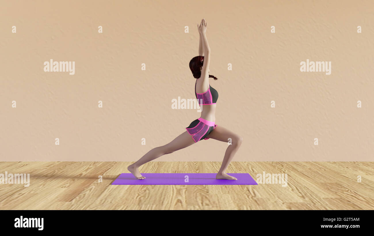 Yoga Class Warrior Salute Pose Illustration with Female Instructor ...