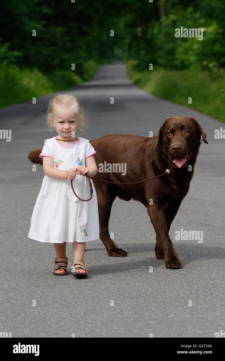 Girl walking her Labrador Retriever dog Stock Photo - Alamy