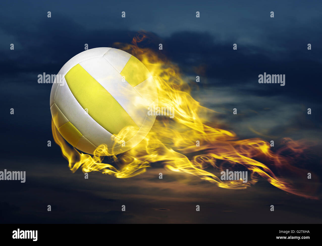 flying fiery volleyball ball in sky Stock Photo - Alamy