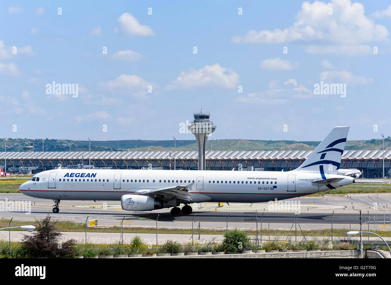 Airliner -Airbus A321-, of -Aegean Airlines- airline, is going direction to runway, ready to ...