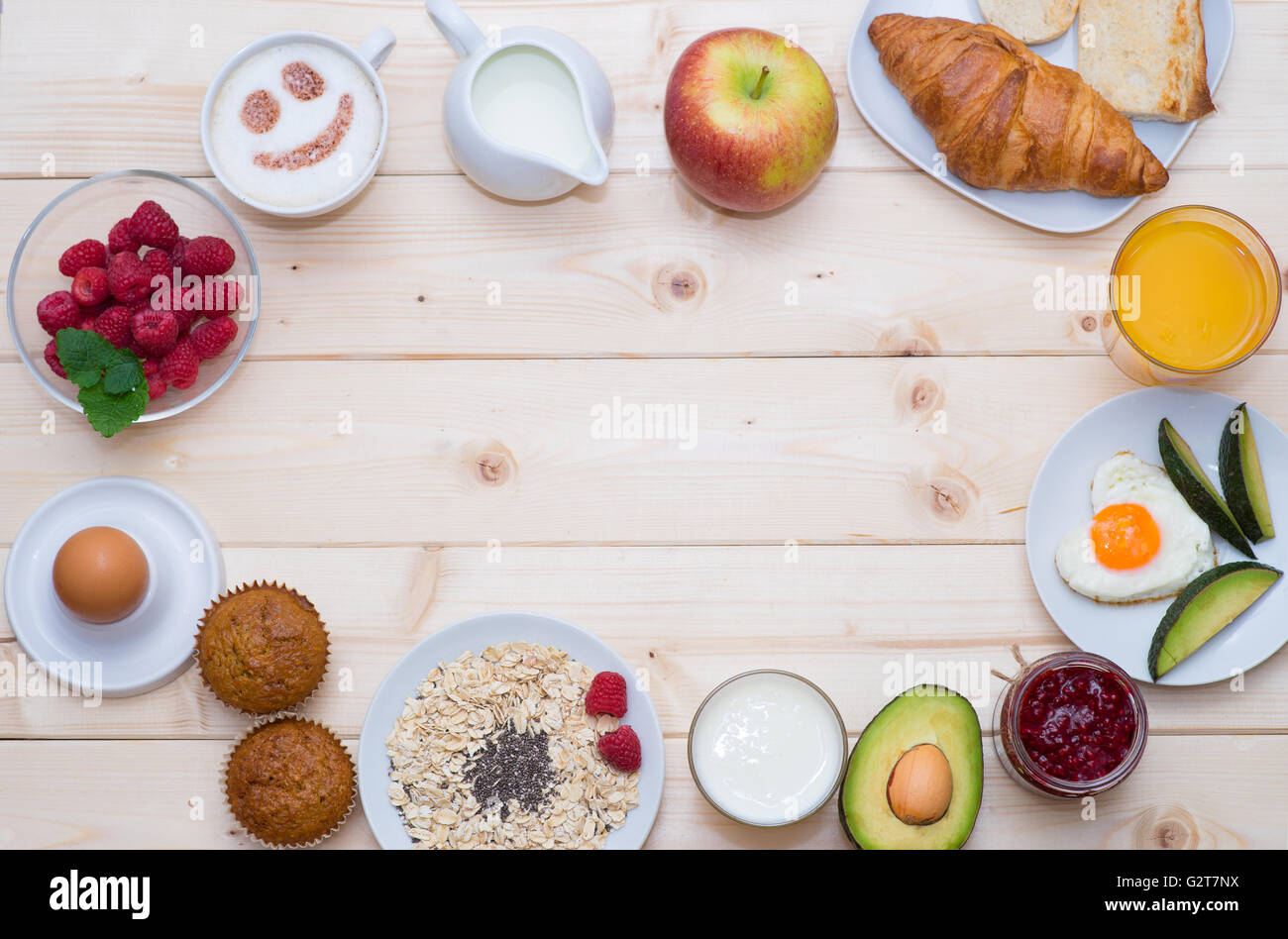 Happy healthy breakfast frame Stock Photo - Alamy