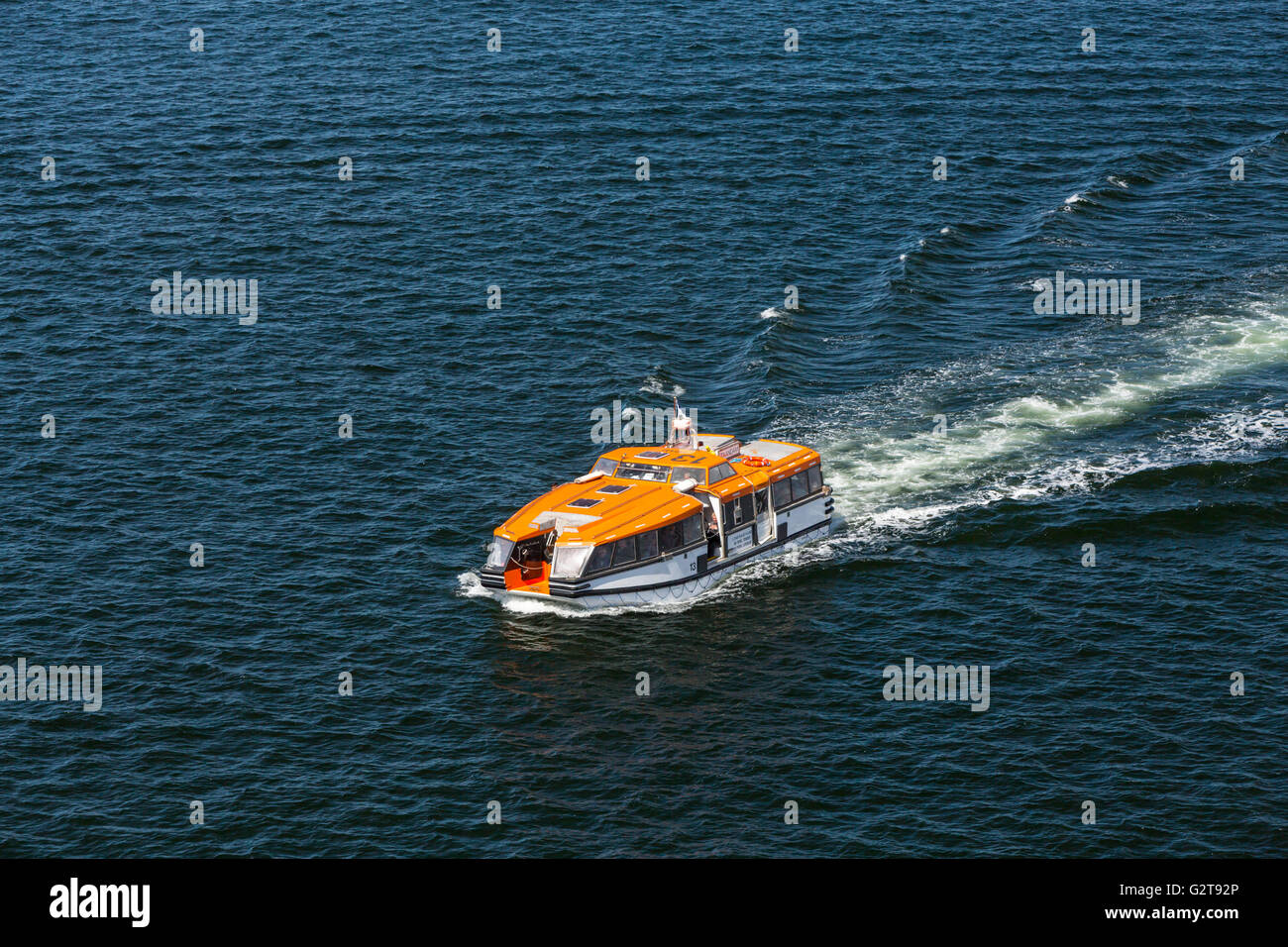 Cruise ship Zaandam tender boat transporting passengers to Port Stanley ...