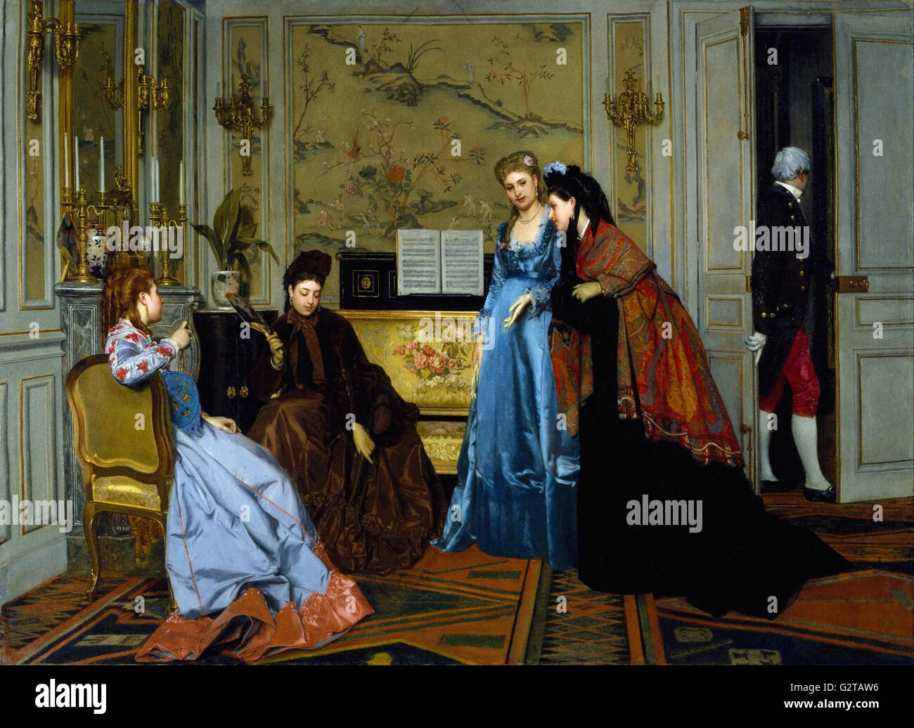 Attributed to Alfred Stevens - Elegant Figures in a Salon Stock Photo ...