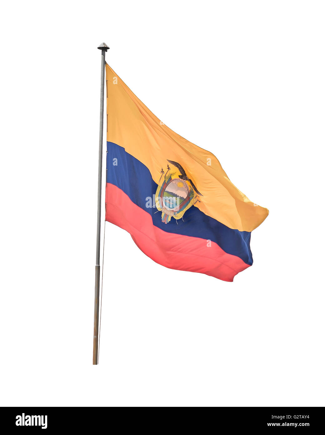 Side view of ecuadorian flag flying isolated against white background ...