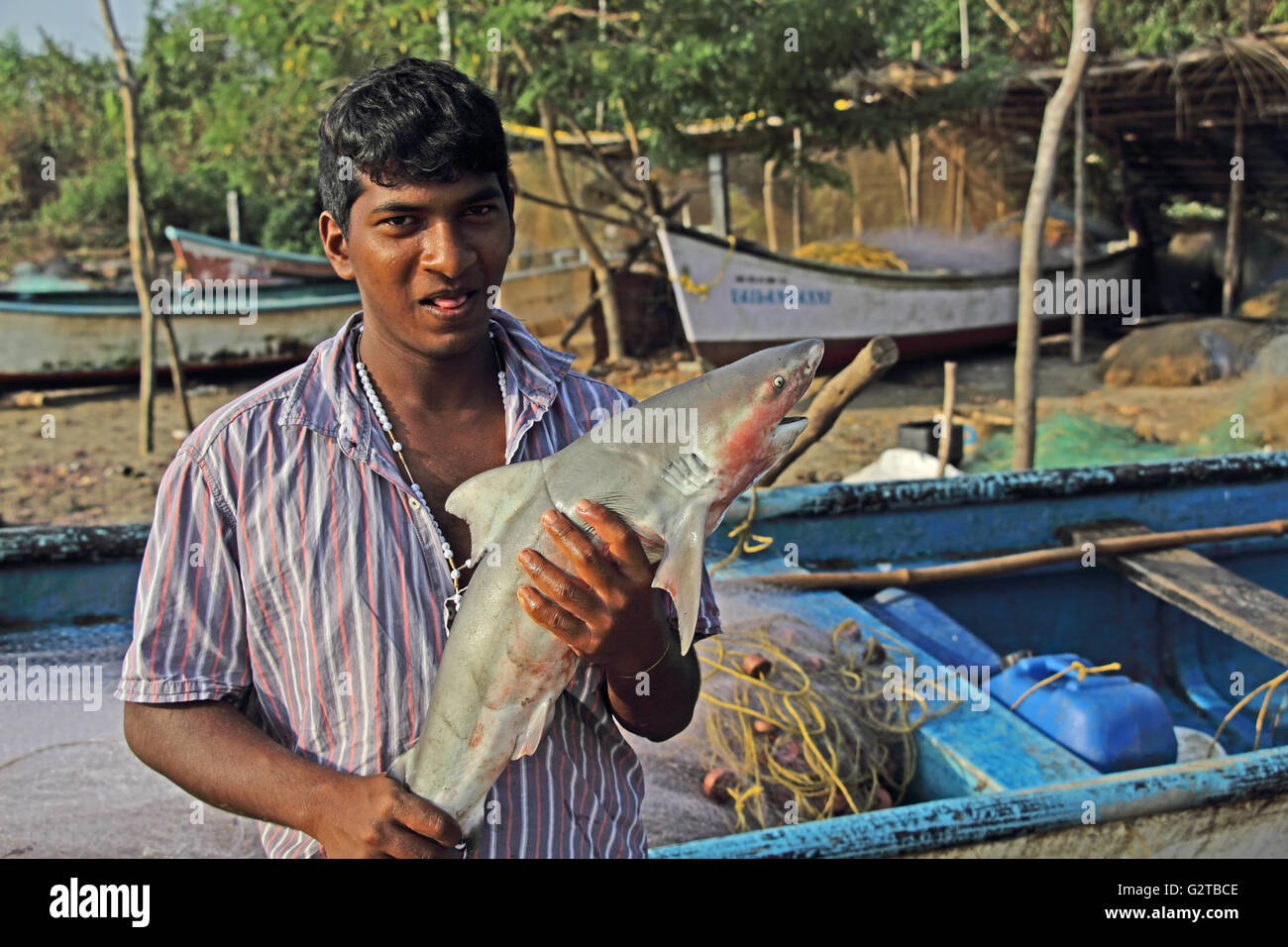 Local traditional fisherman from Siridao Beach, Goa, India, showing ...