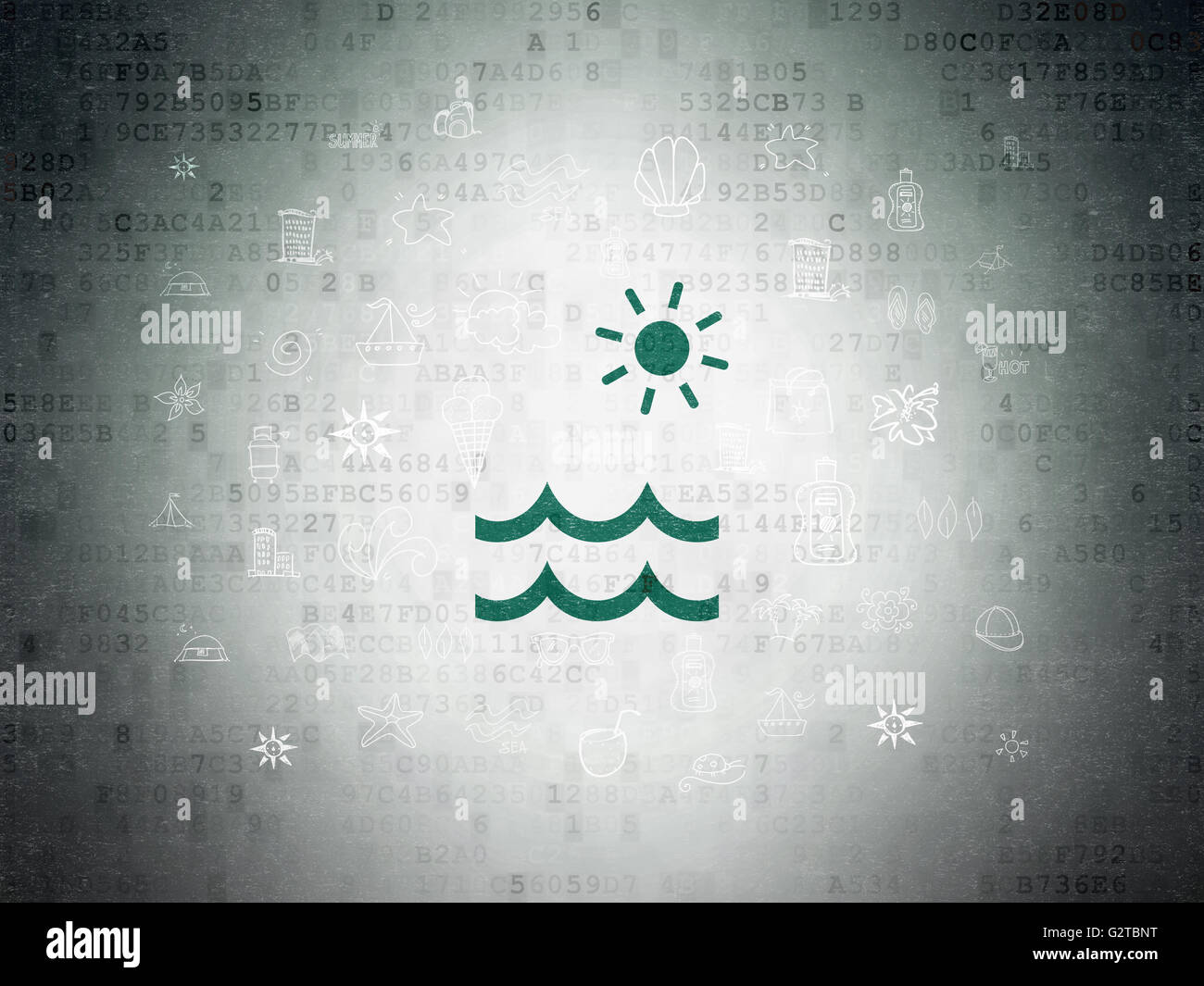 Travel concept: Beach on Digital Data Paper background Stock Photo - Alamy