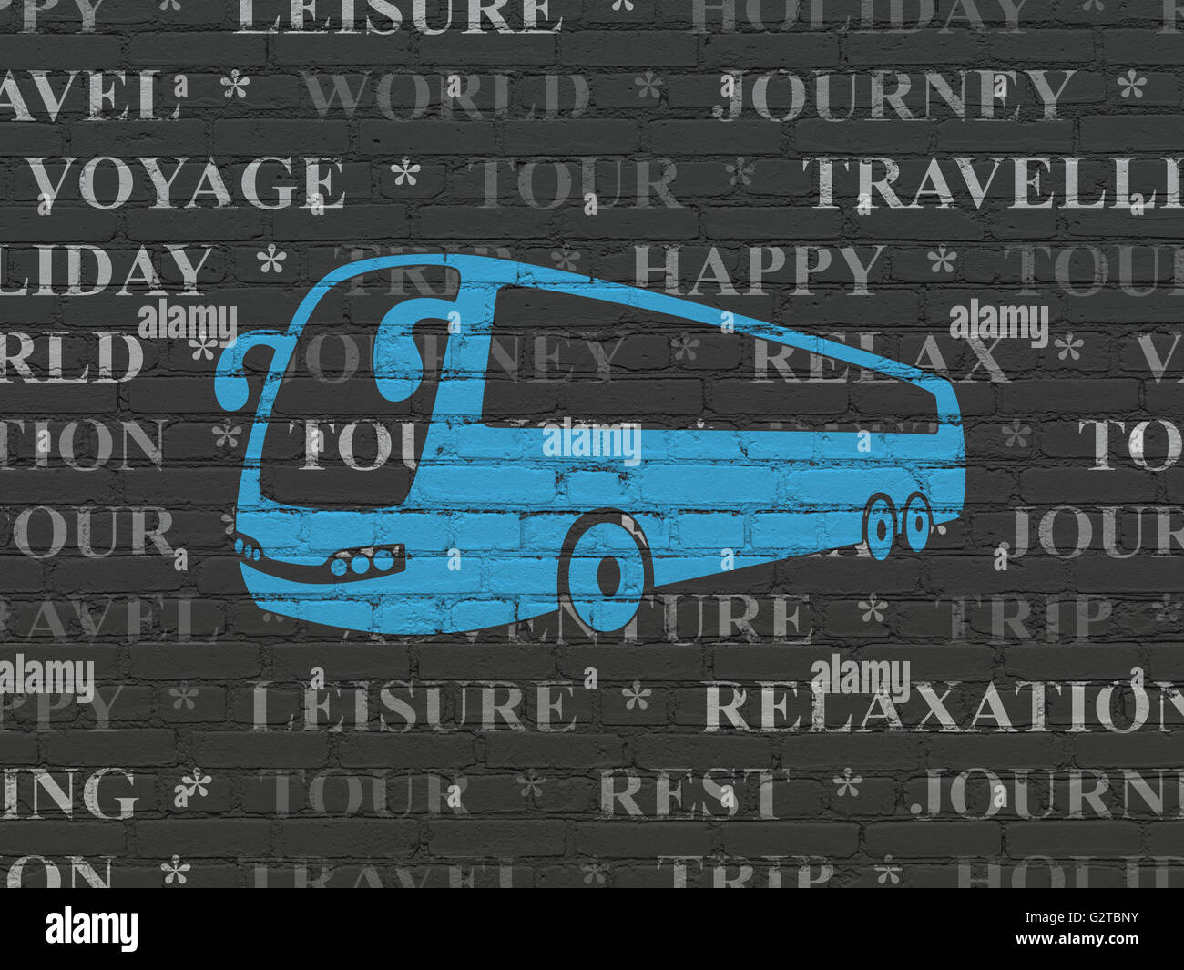 Vacation concept: Bus on wall background Stock Photo - Alamy