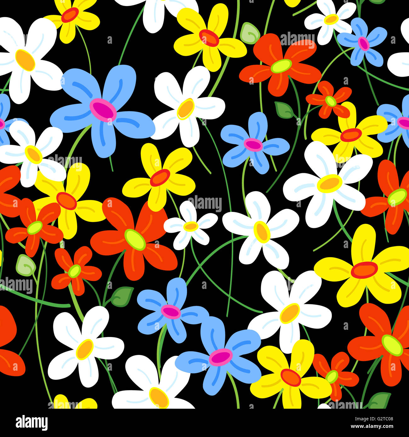 Seamless cute busy daisy flower pattern over black Stock Photo - Alamy