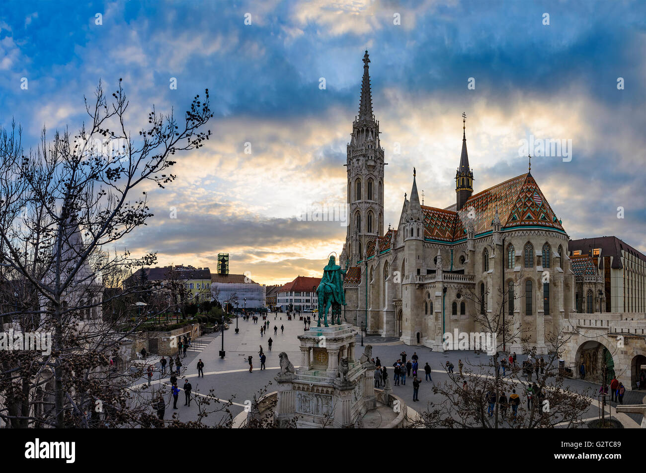 Panoramic view of the famous Fisherman's Bastion square. Centered the ...