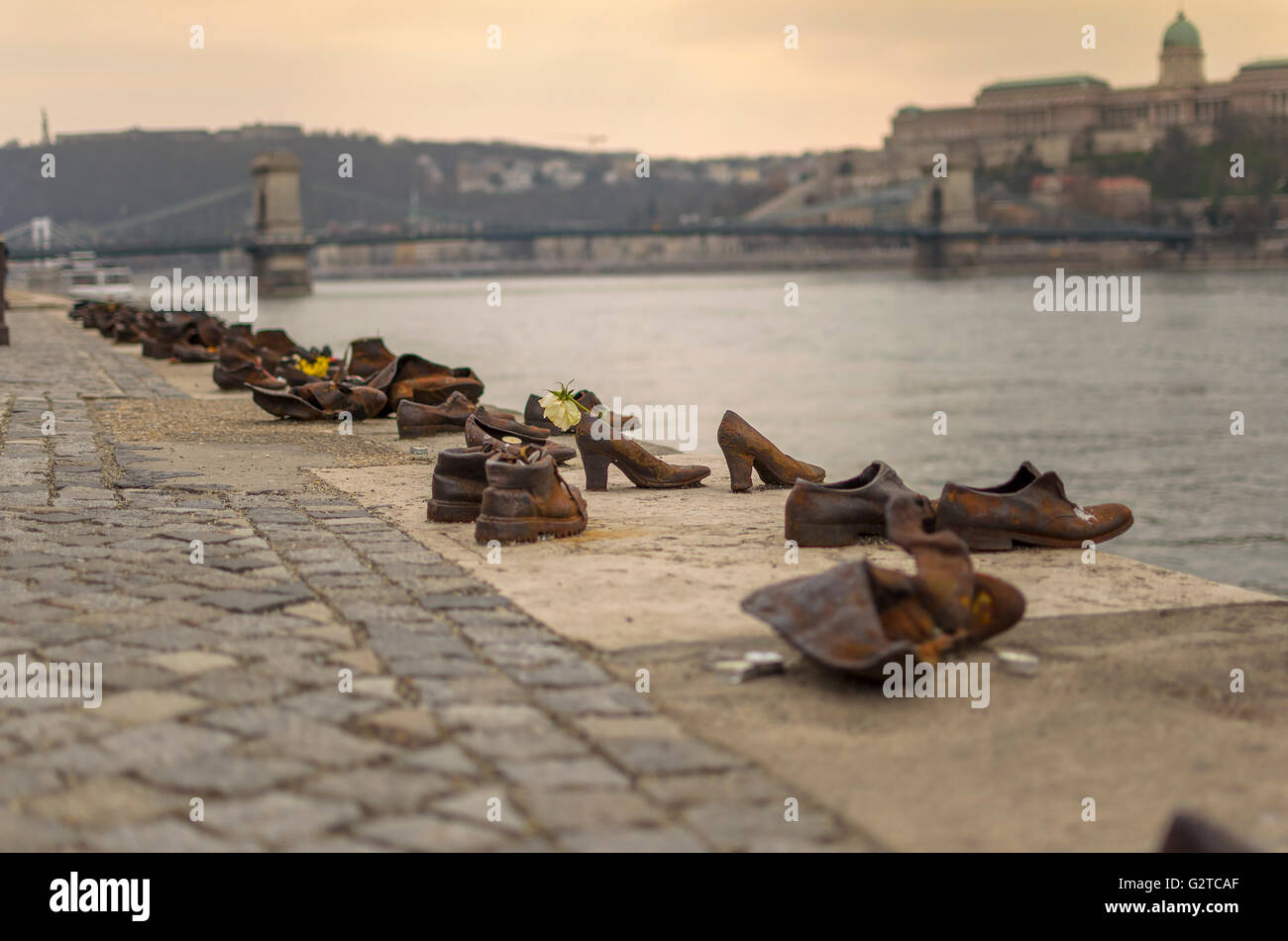 Iron shoes memorial to Jewish people executed WW2 in Budapest Hungary ...