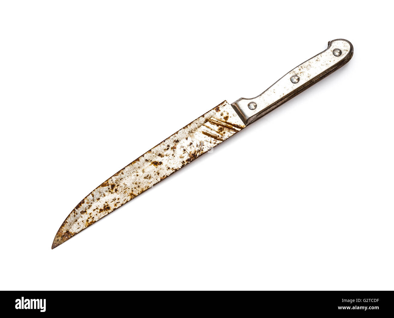 old rusty knife on a white background Stock Photo - Alamy