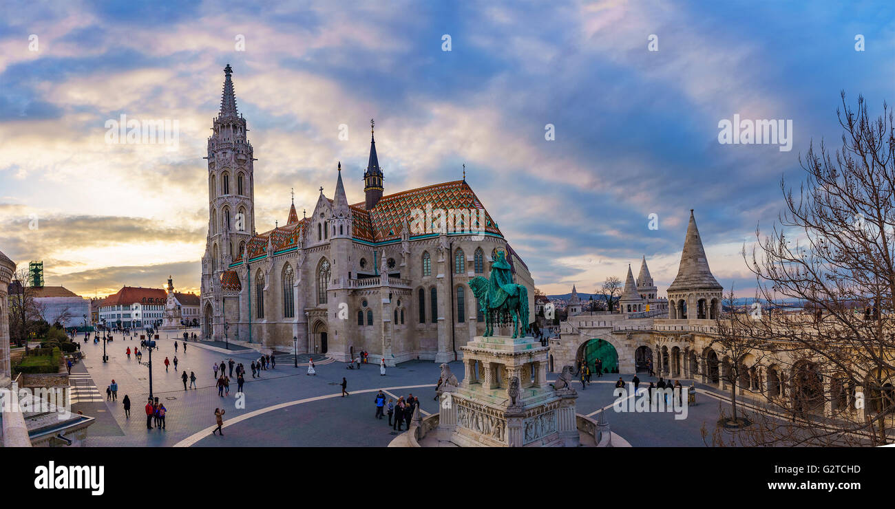 Panoramic view of the famous Fisherman's Bastion square. Centered the ...
