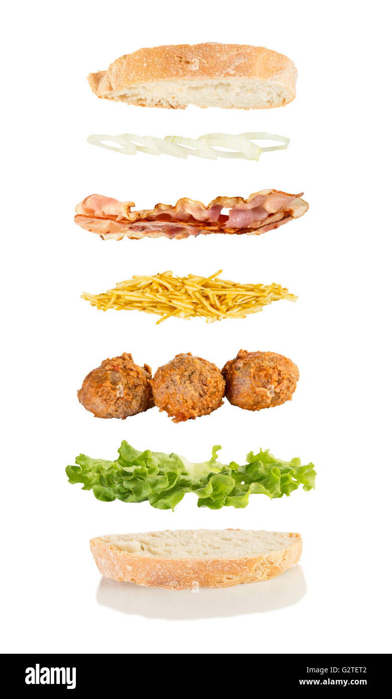 open sandwich, floating sandwich, meat ball sandwich with lettuce ...