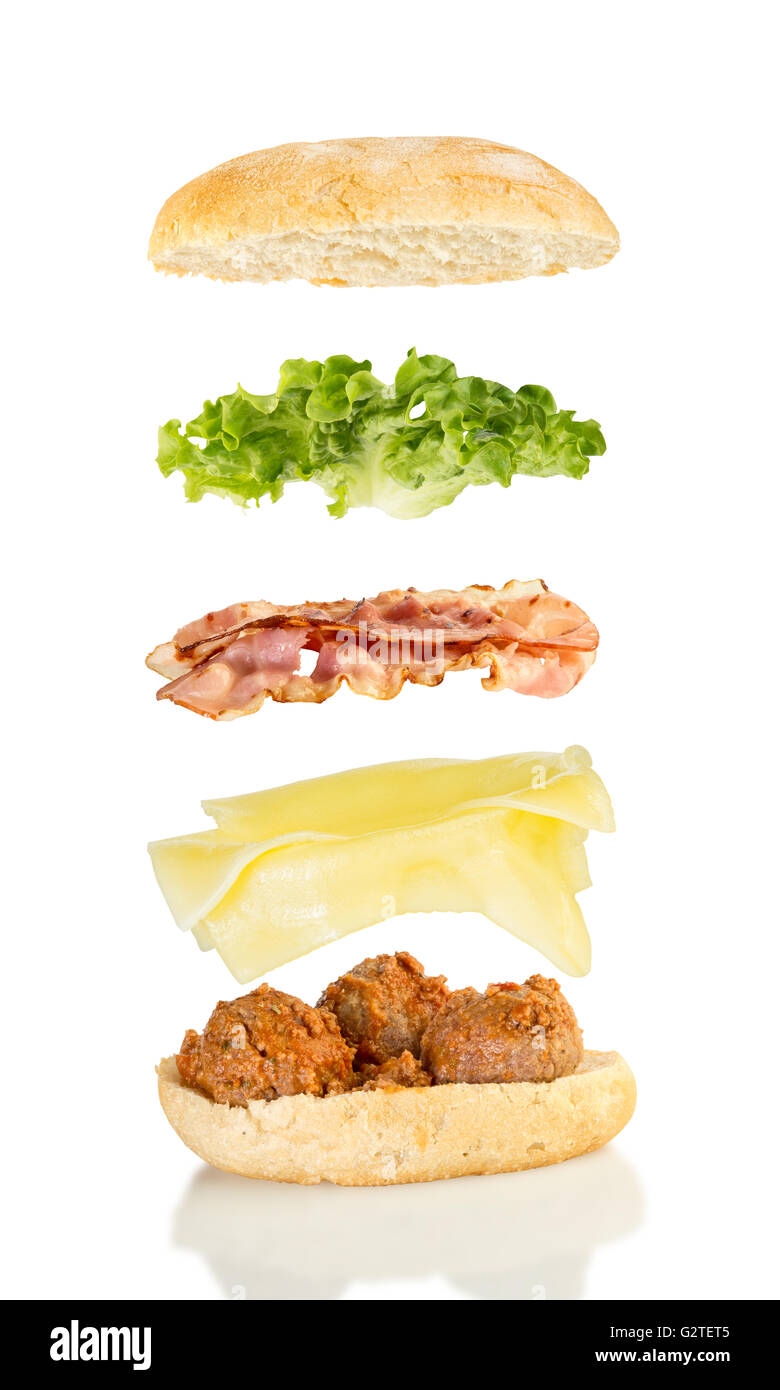 open sandwich, floating sandwich, meat ball sandwich with grilled ...