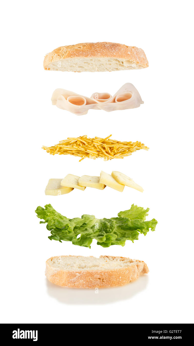 open sandwich, floating sandwich, sandwich with lettuce, cheese, chips ...