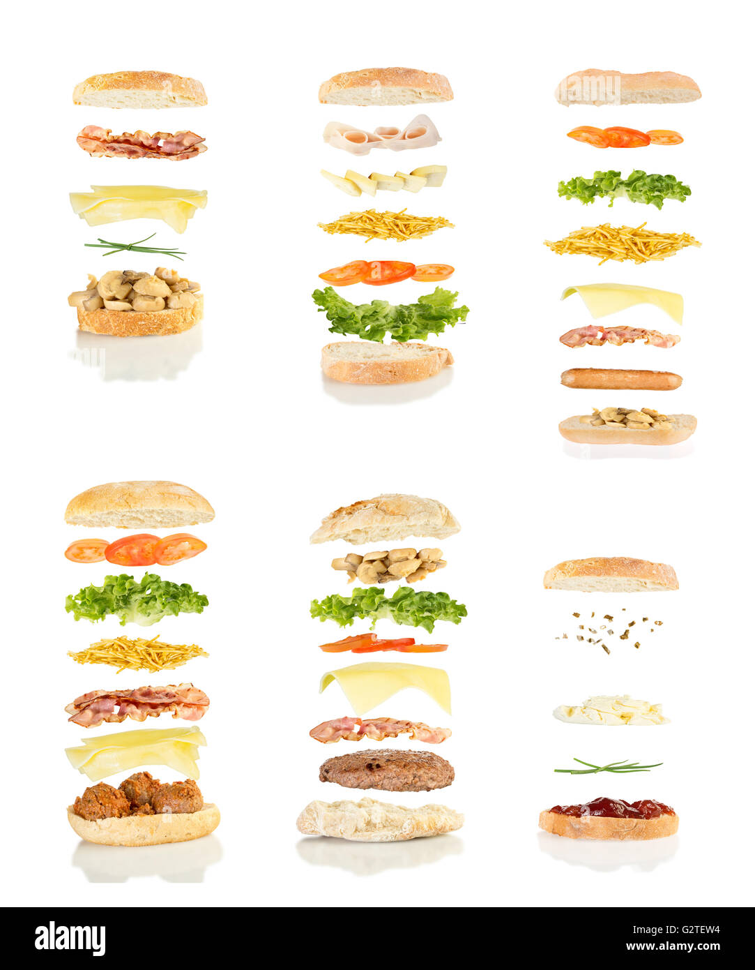 open sandwich, floating sandwich, six different sandwiches floating ...