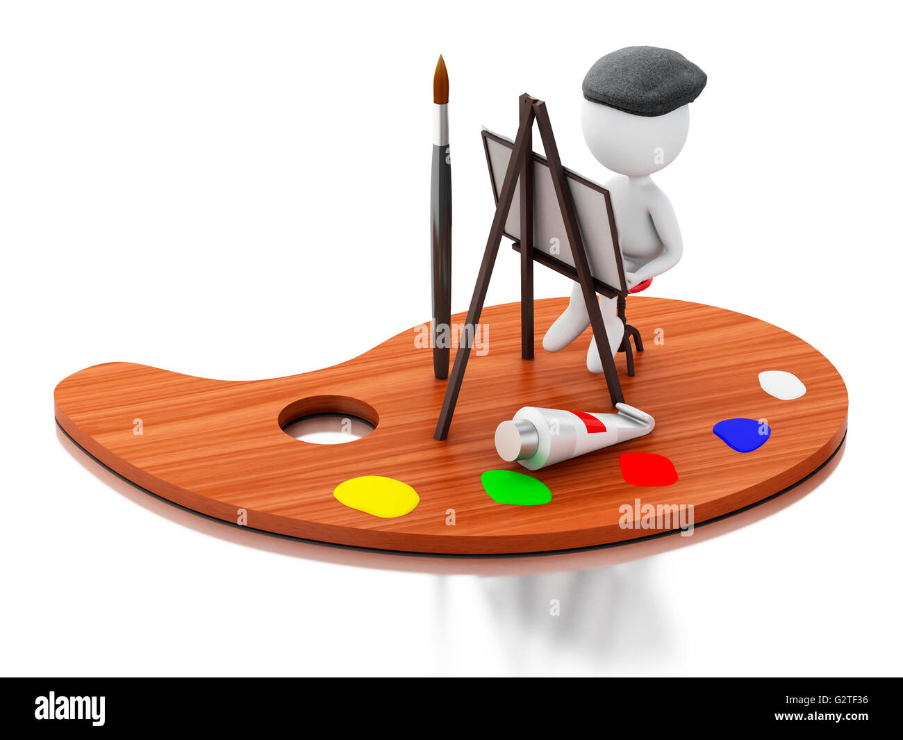 3d renderer image. Artist painting on color palette. Isolated white ...