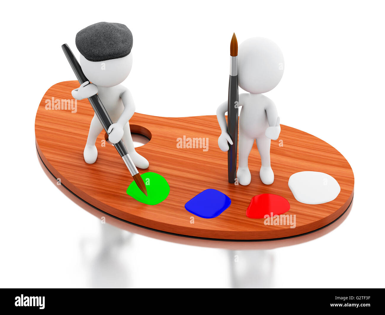 3d renderer image. White people artist painting on color palette ...