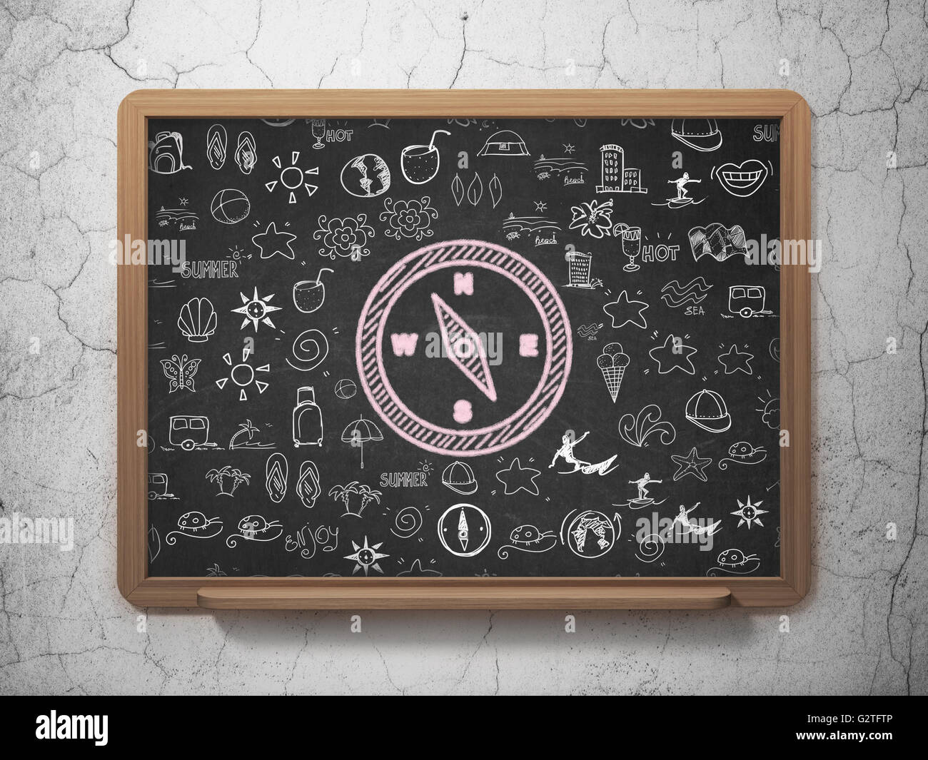 Tourism concept: Compass on School board background Stock Photo - Alamy