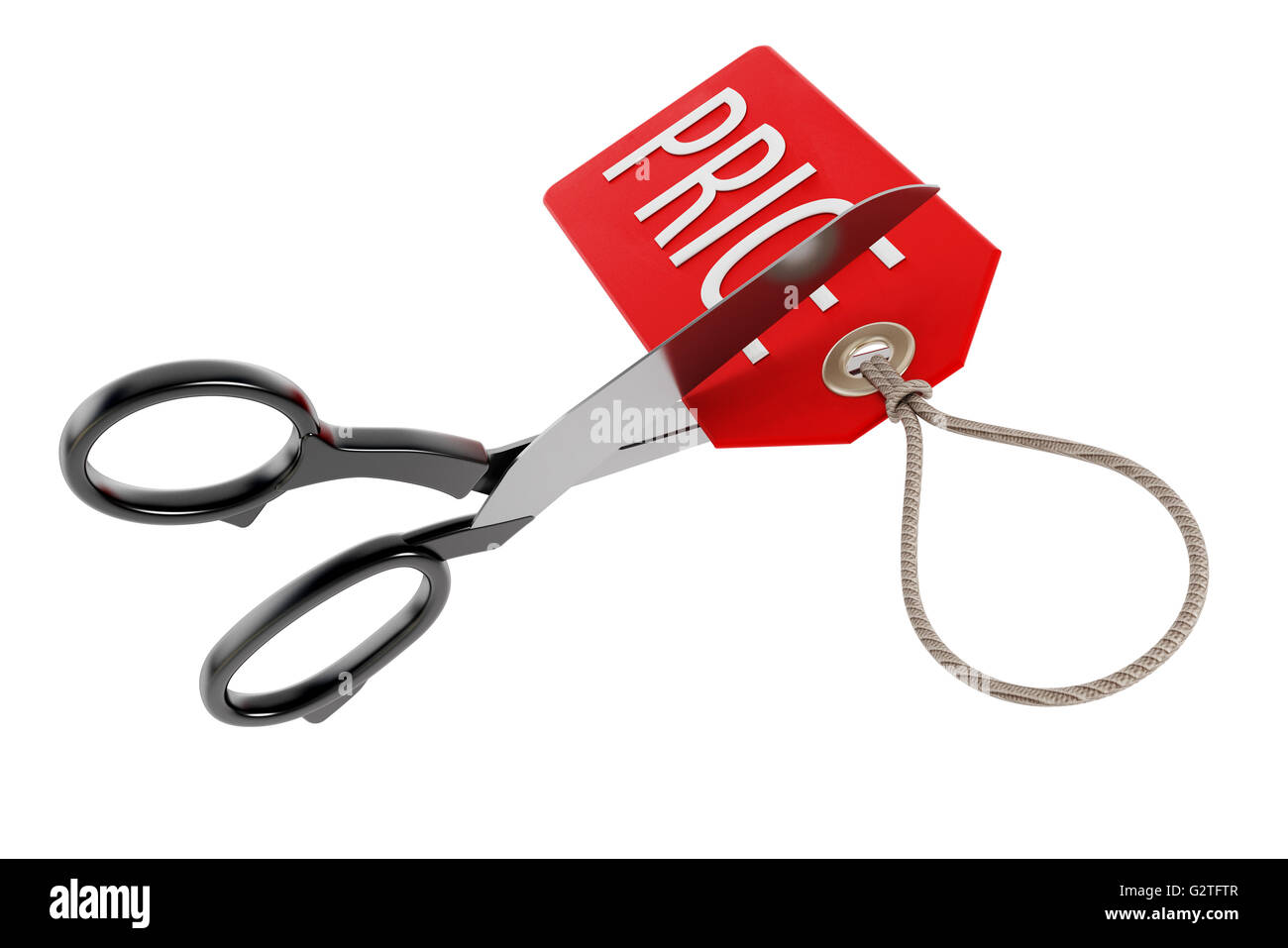 Scissors cutting price tag isolated on white background. 3D ...