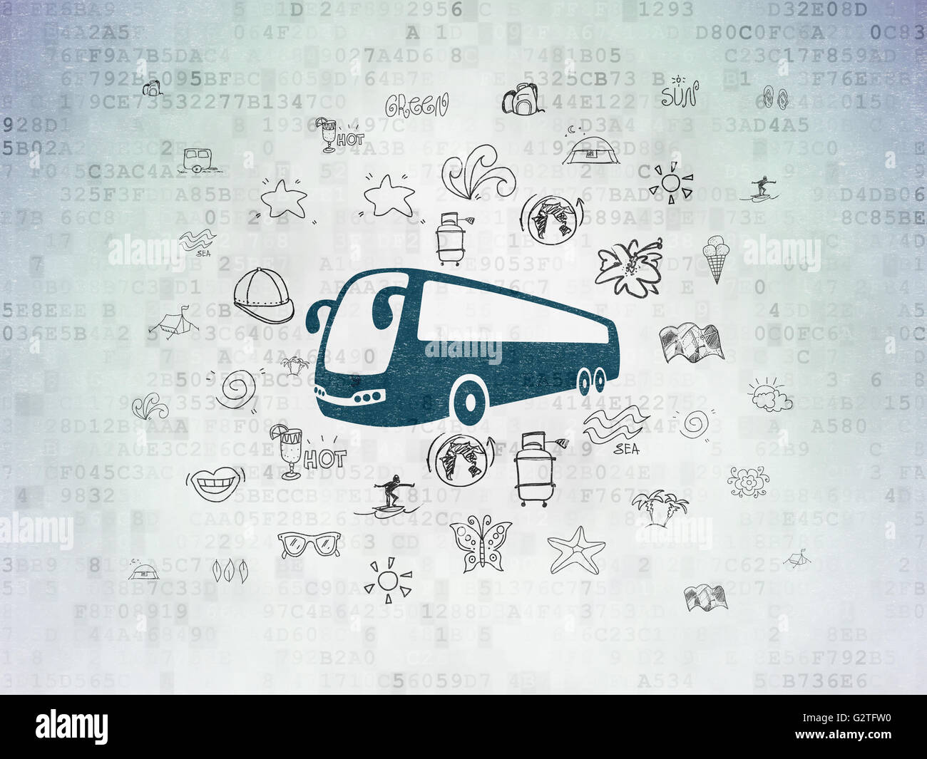 Tourism concept: Bus on Digital Data Paper background Stock Photo - Alamy