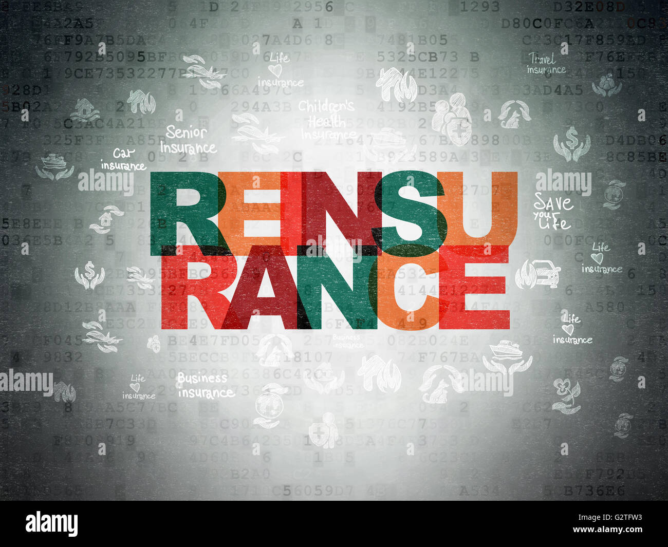 Insurance concept: Reinsurance on Digital Data Paper background Stock ...