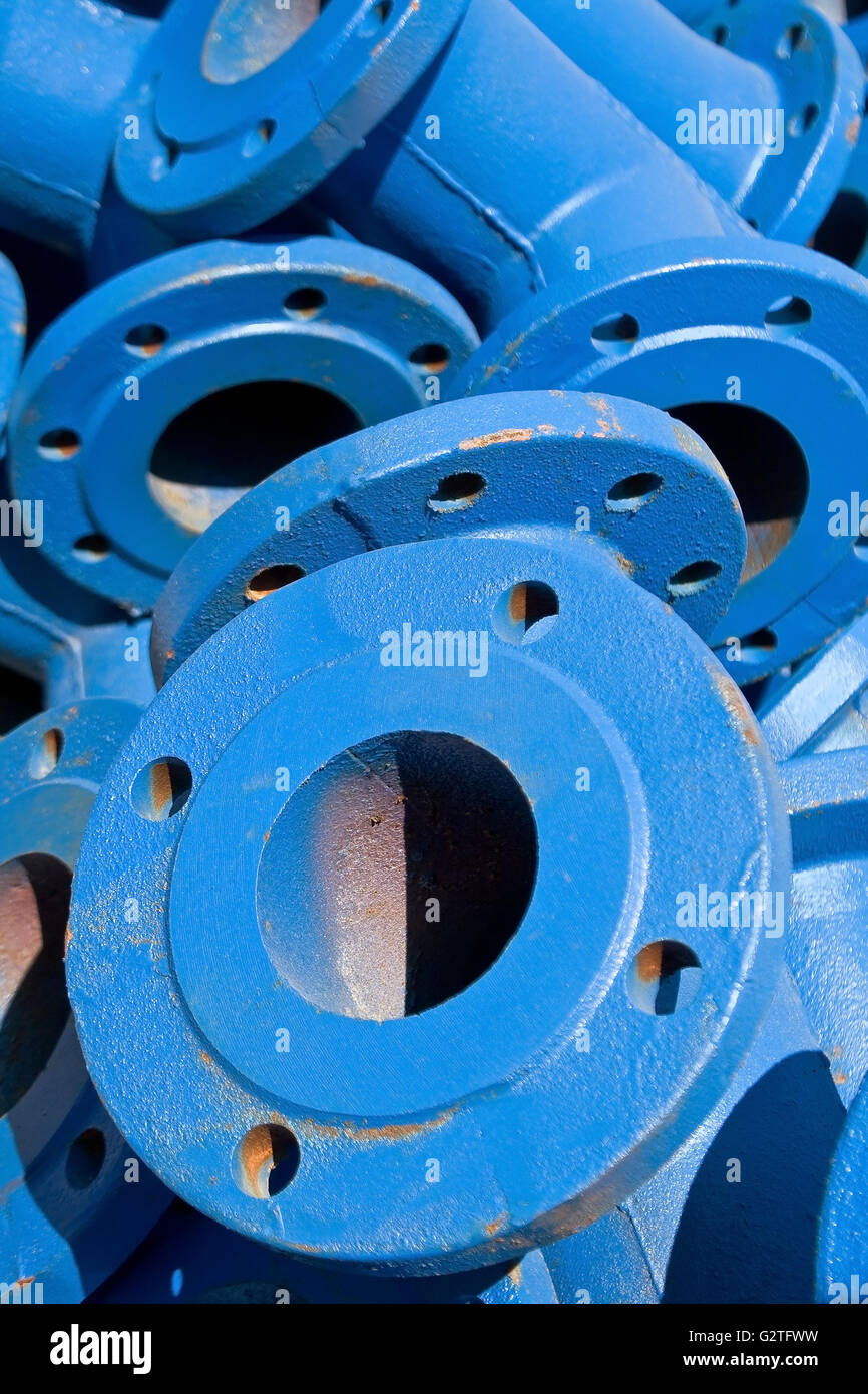 Blue iron pipes as background Stock Photo - Alamy