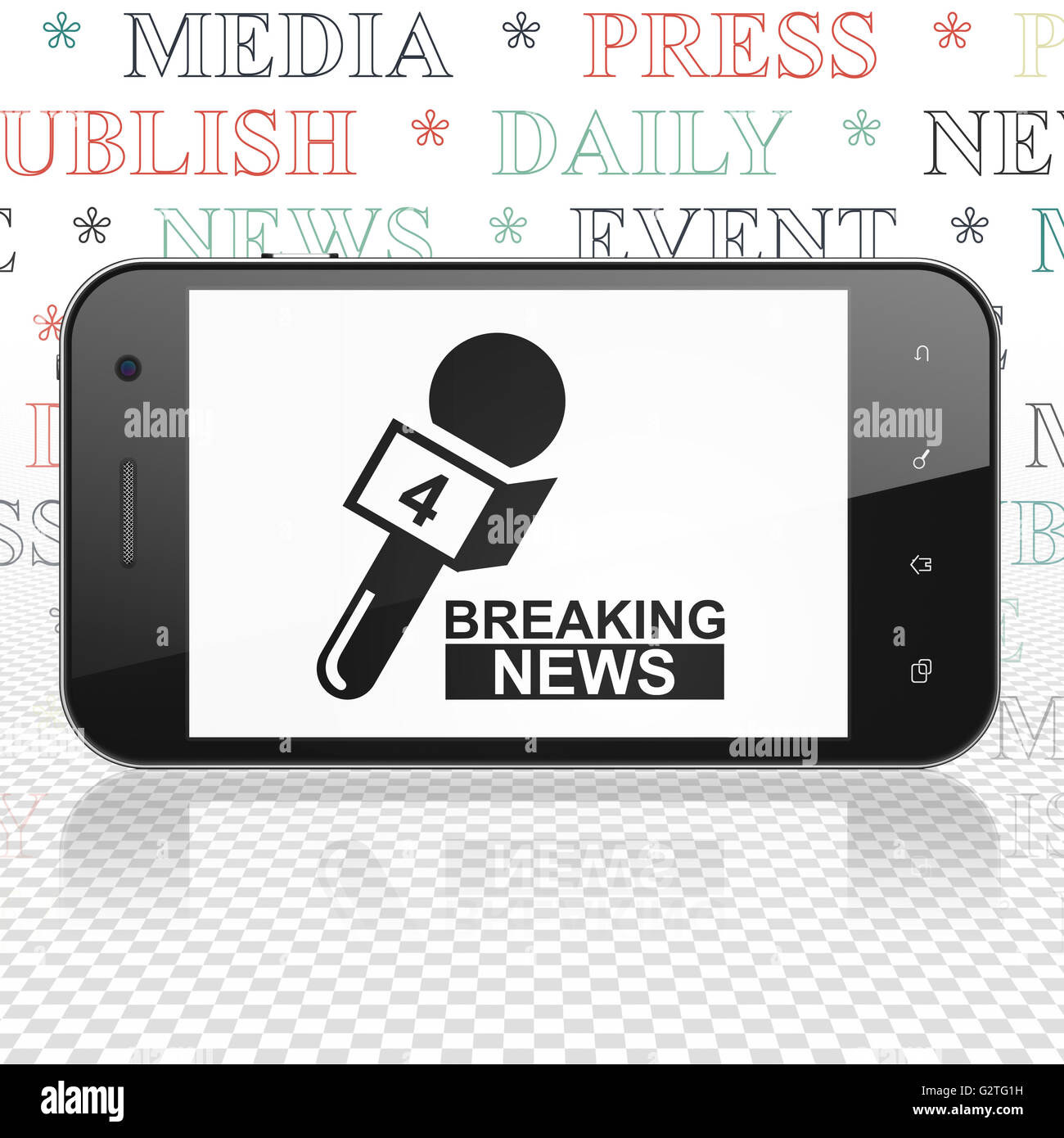 News concept: Smartphone with Breaking News And Microphone on display ...