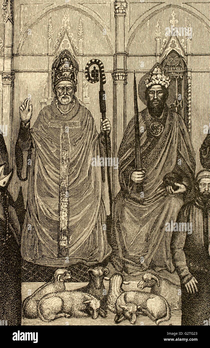 Pope Benedict XI (1240-1304) and Emperor Charles IV (1316-1378). Detail ...