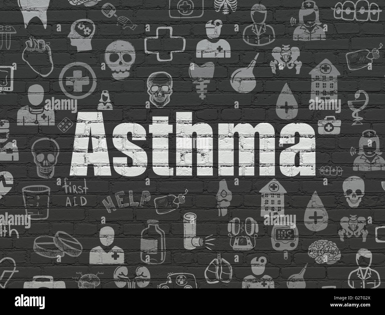 Healthcare concept: Asthma on wall background Stock Photo - Alamy