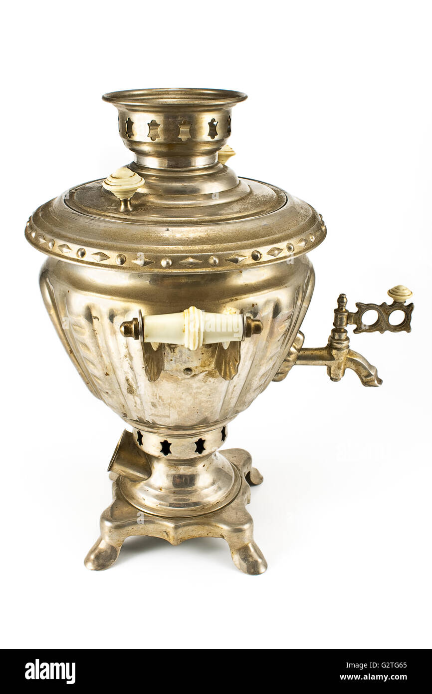 Old russian tea samovar isolated on white Stock Photo - Alamy