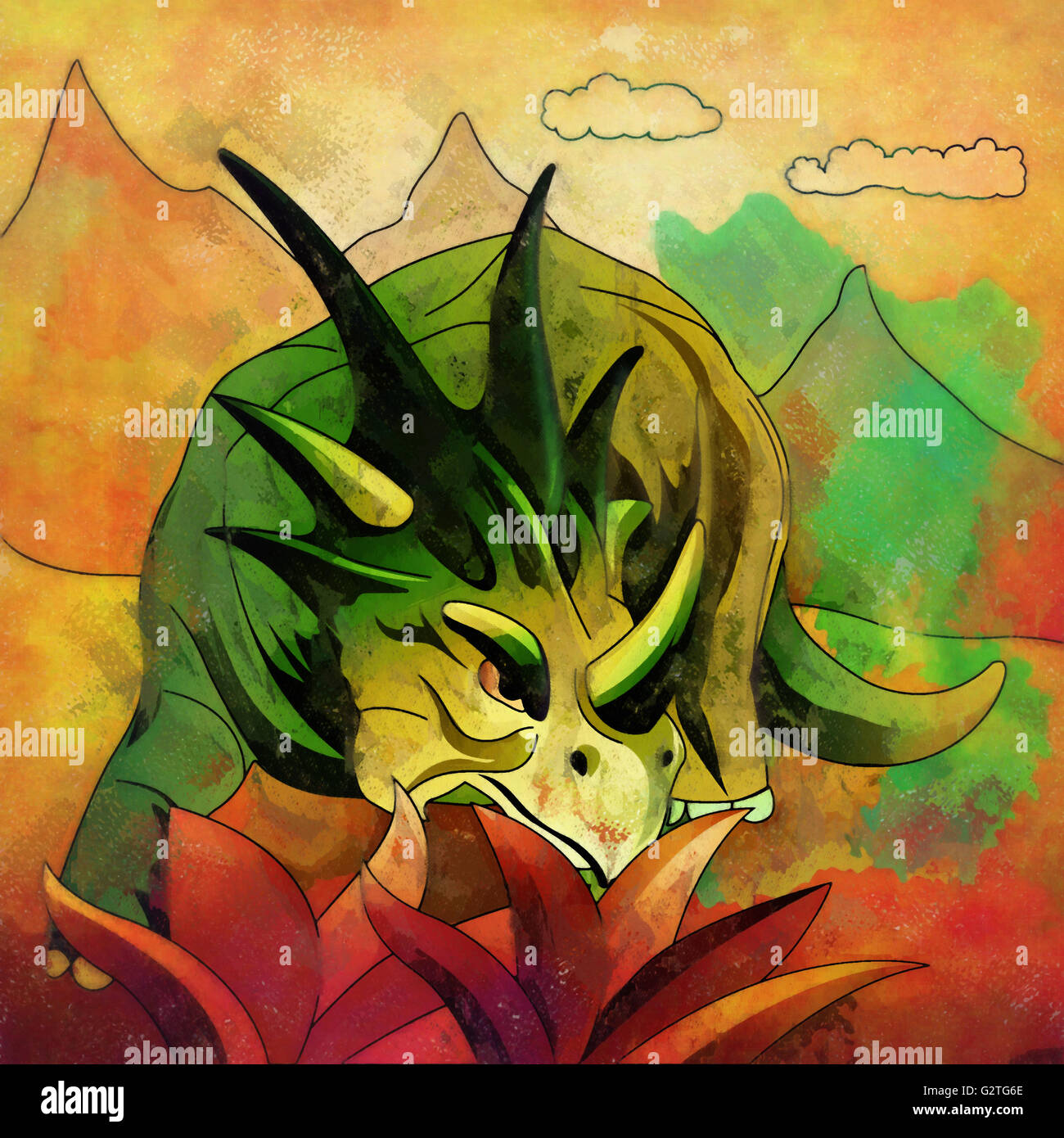 Dinosaur in the habitat. Illustration Of Ceratops Stock Photo - Alamy