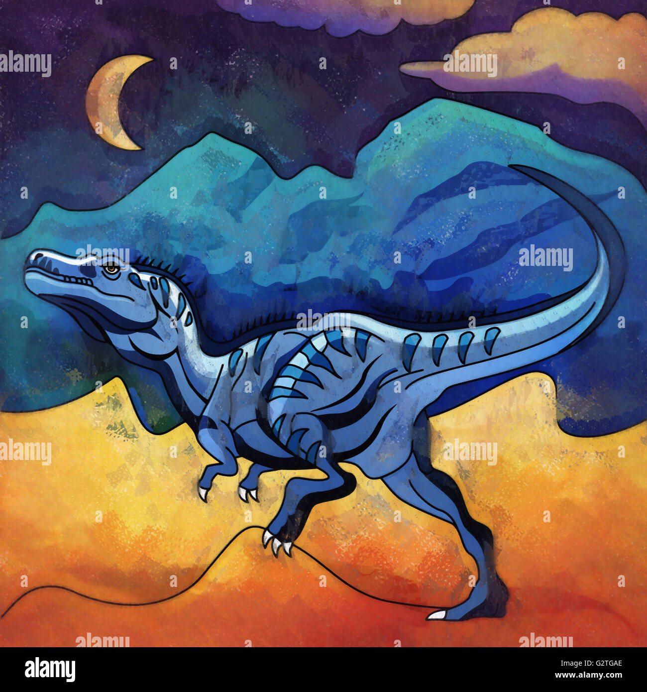 Dinosaur in the habitat. Illustration Of Alectrosaur Stock Photo - Alamy