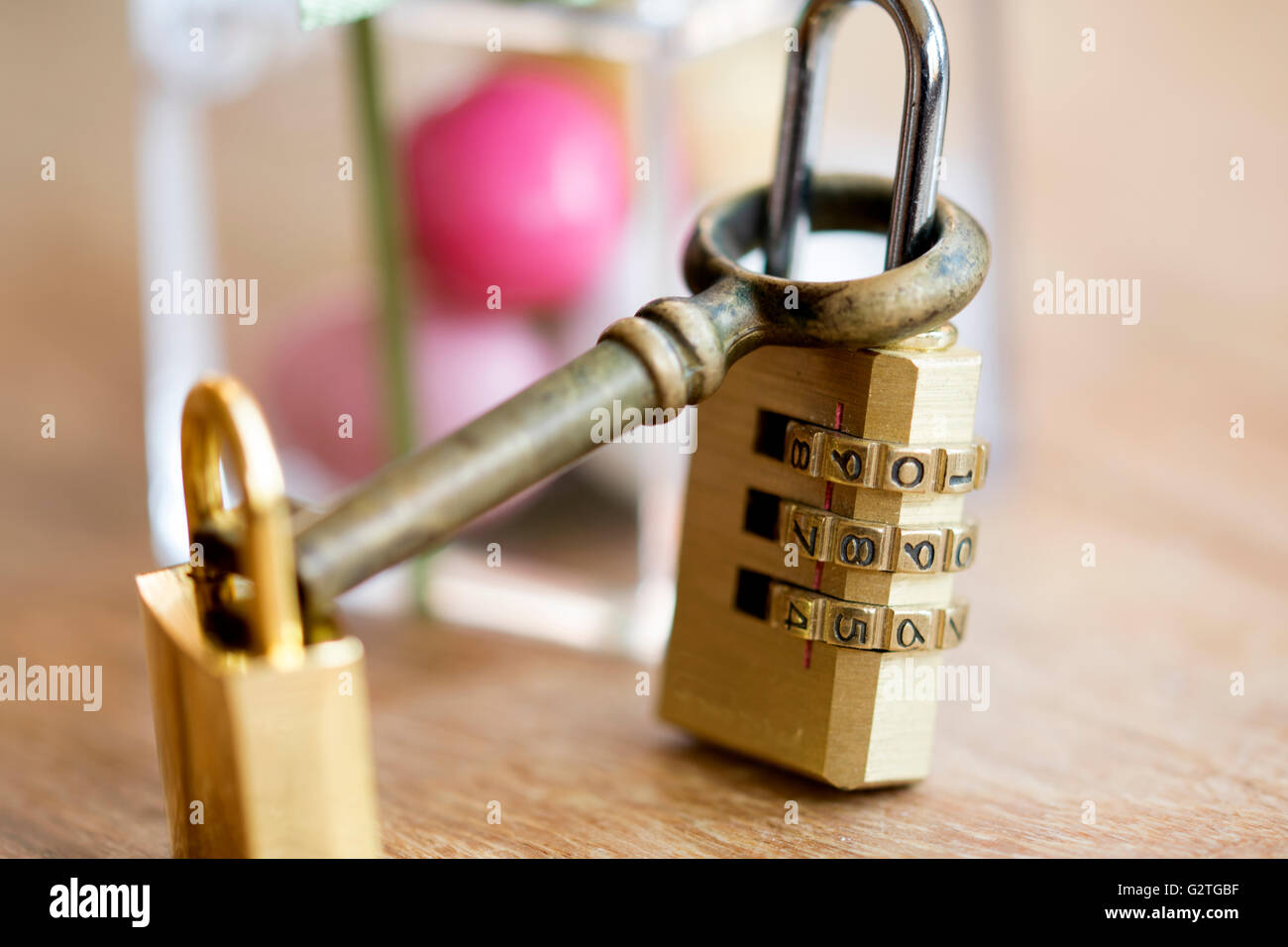 modern combination padlock with normal padlock and old key Stock Photo ...