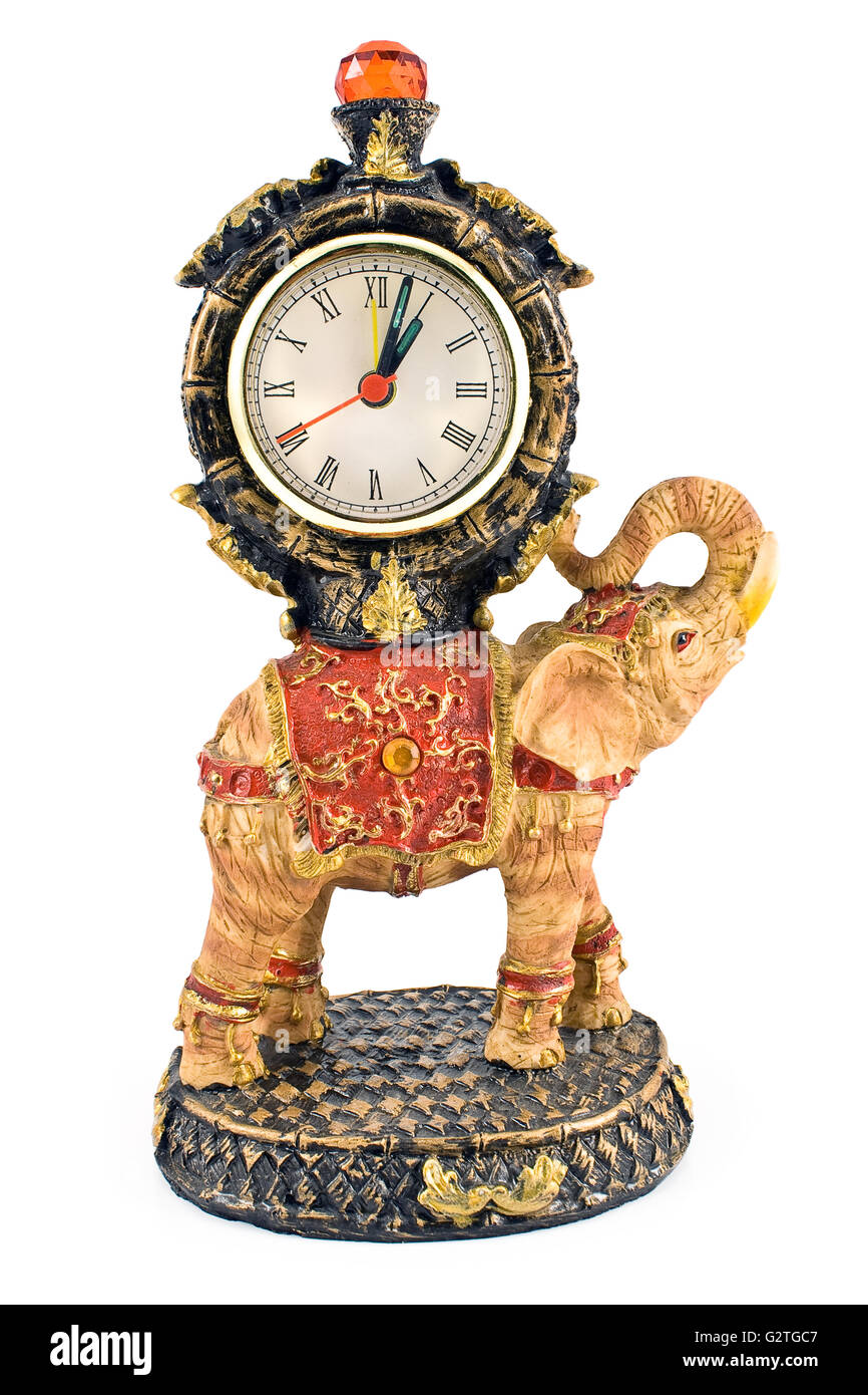 Ornate clock with elephant isolated on white Stock Photo - Alamy