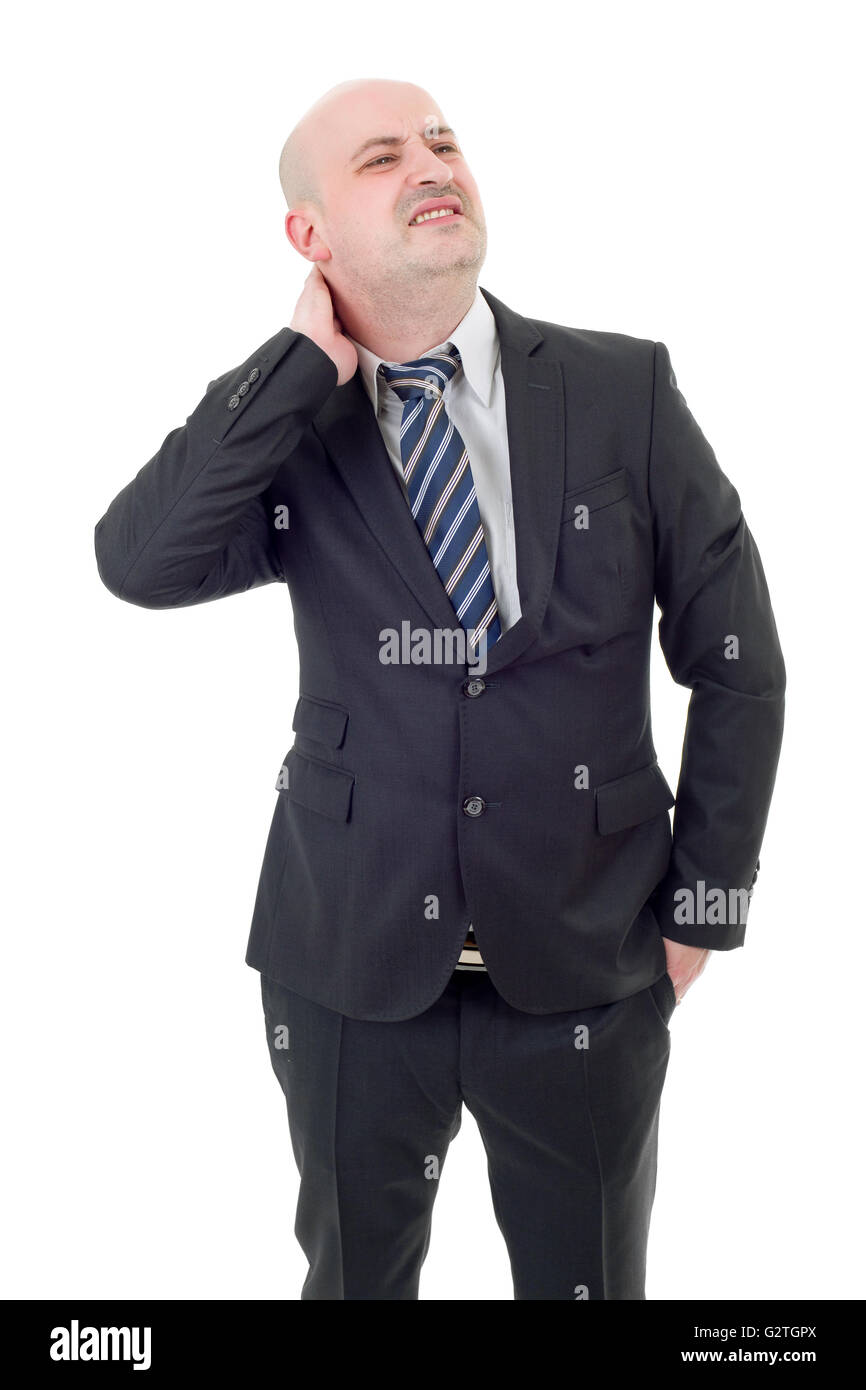 Young businessman with strong back pain, isolated on white background ...