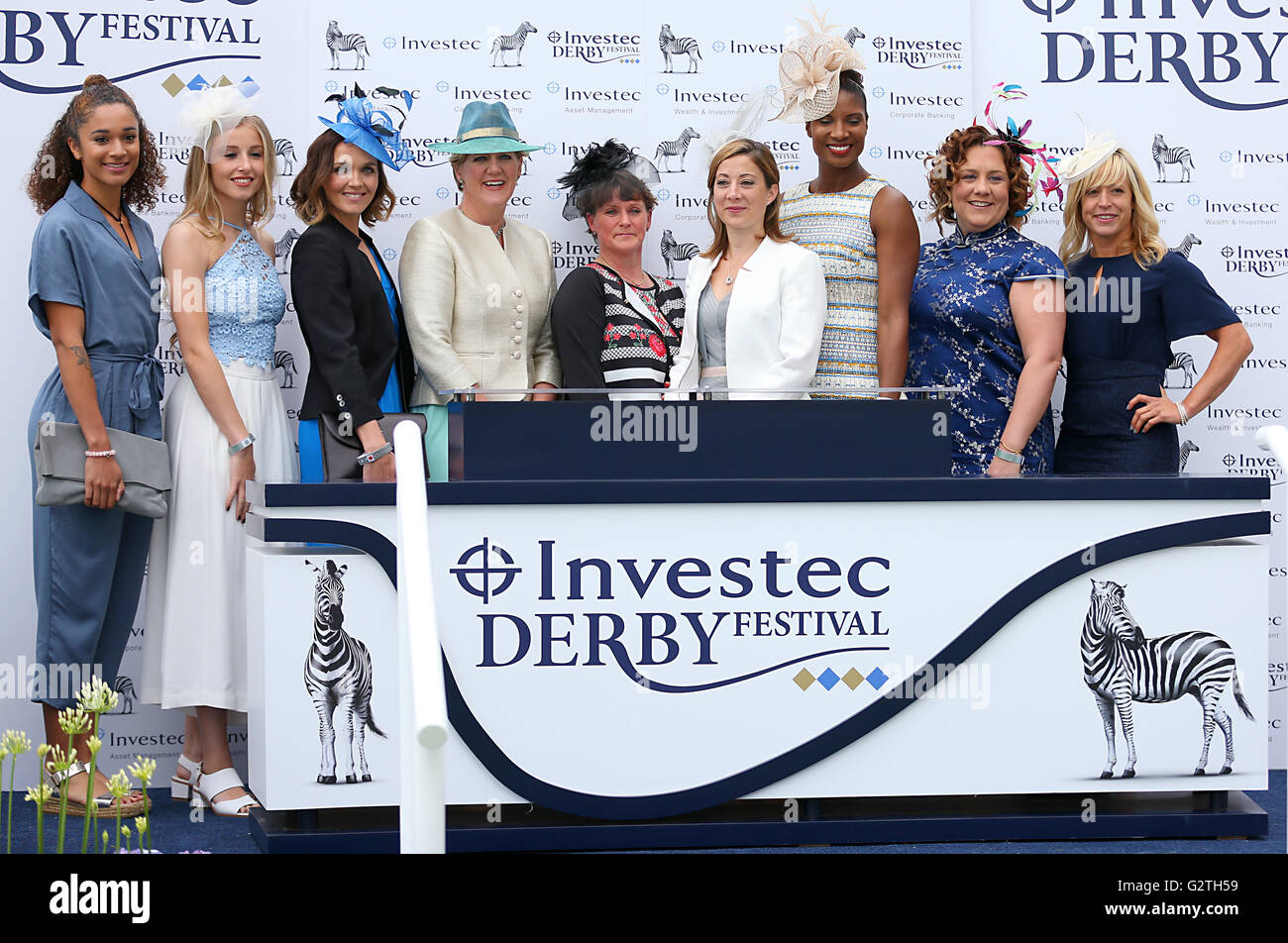 Victoria Pendleton (third left), Clare Balding (fourth left) and Denise ...