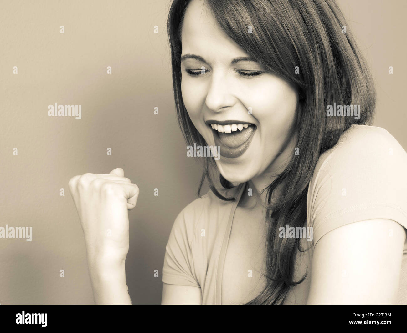 Creative Toned Portrait Of An Attractive Young Woman Excited Pleased