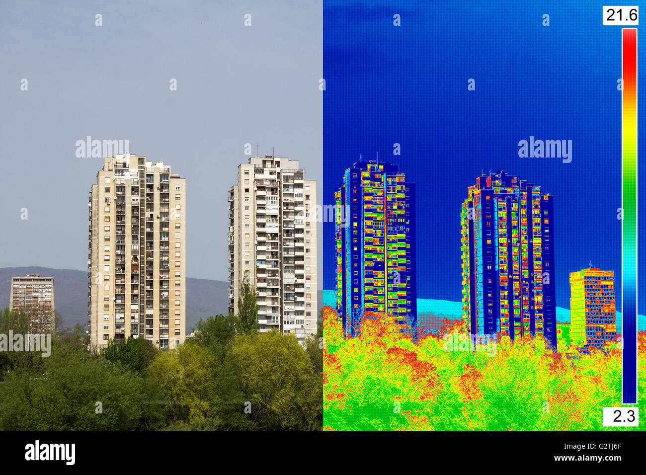 Infrared and real image showing lack of thermal insulation on ...