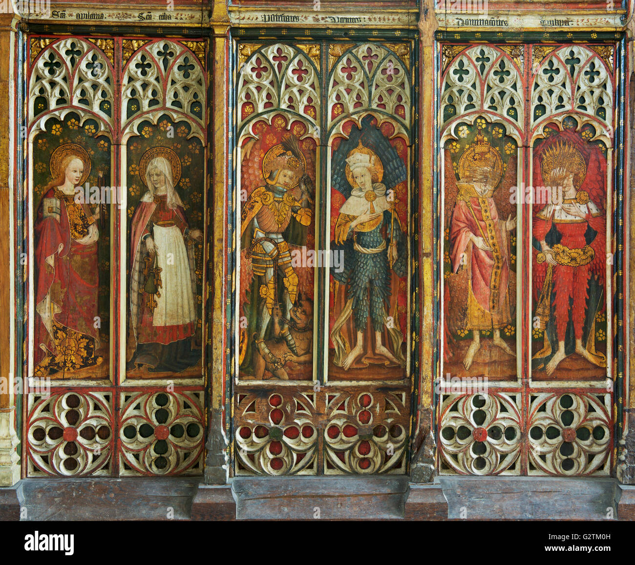 Painted screen inside the church of St Michael and All Angels, Barton ...