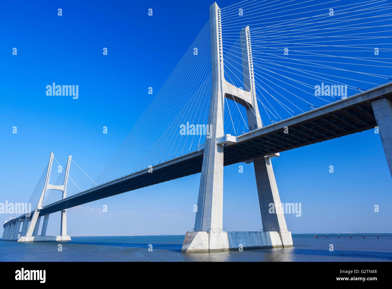 Vasco da Gama bridge, longest bridge in Europe, Lisbon, Portugal Stock ...