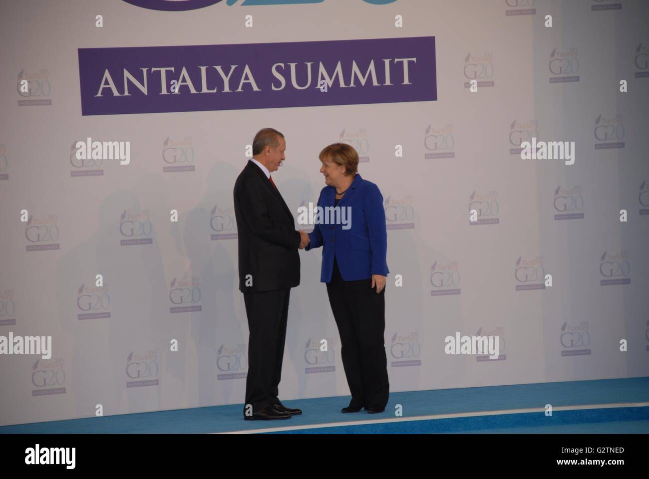Turkish President Recep Tayyip Erdogan (L) greets German Chancellor ...