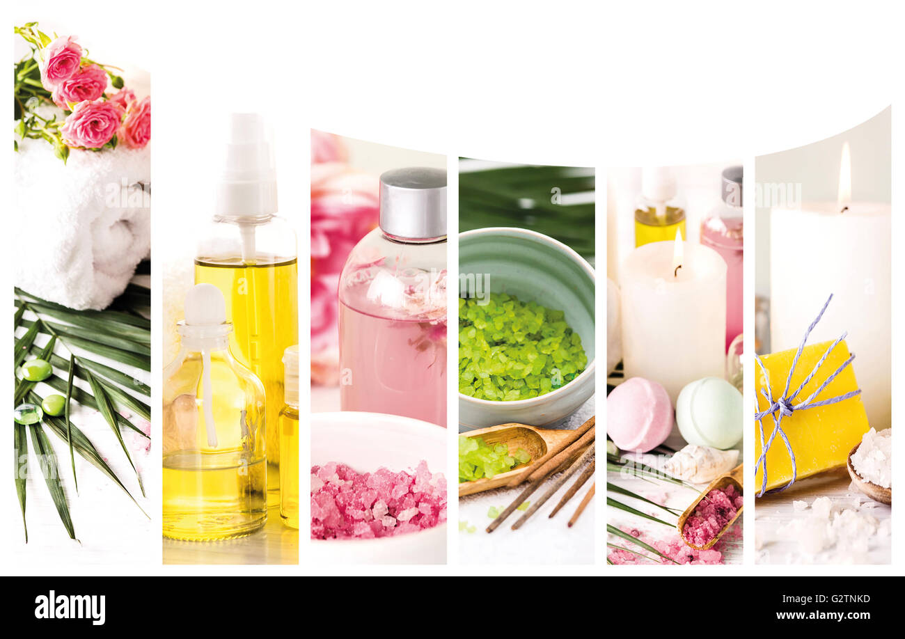 Spa theme photo collage composed of different images of spa procedures ...