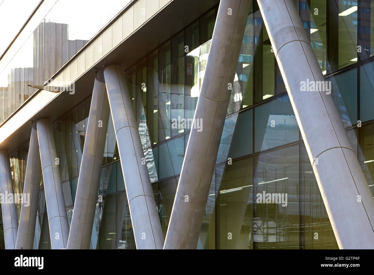 V-form truss of ground floor facade. Moorgate Exchange, London, United ...
